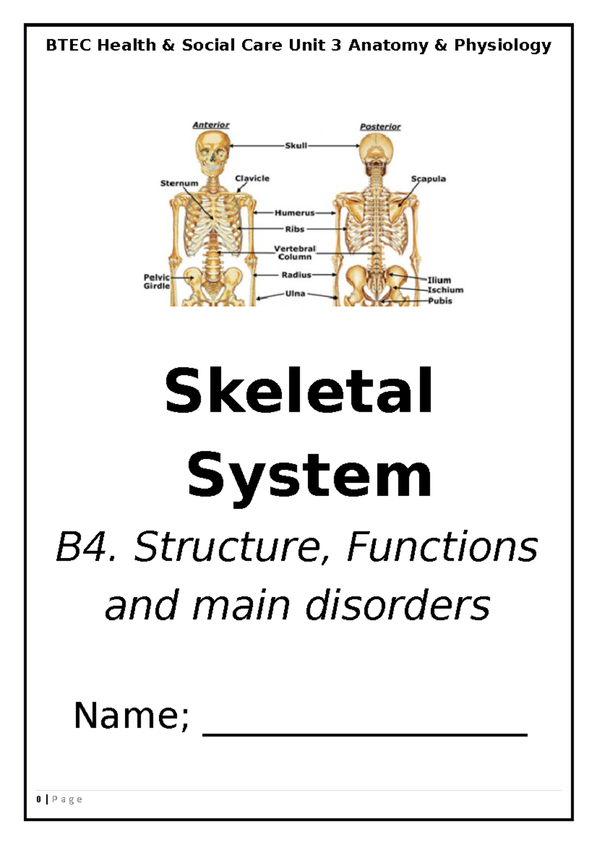 BTEC Health & Social Care Unit 3: Skeletal System Overview & Disorders - Studocu