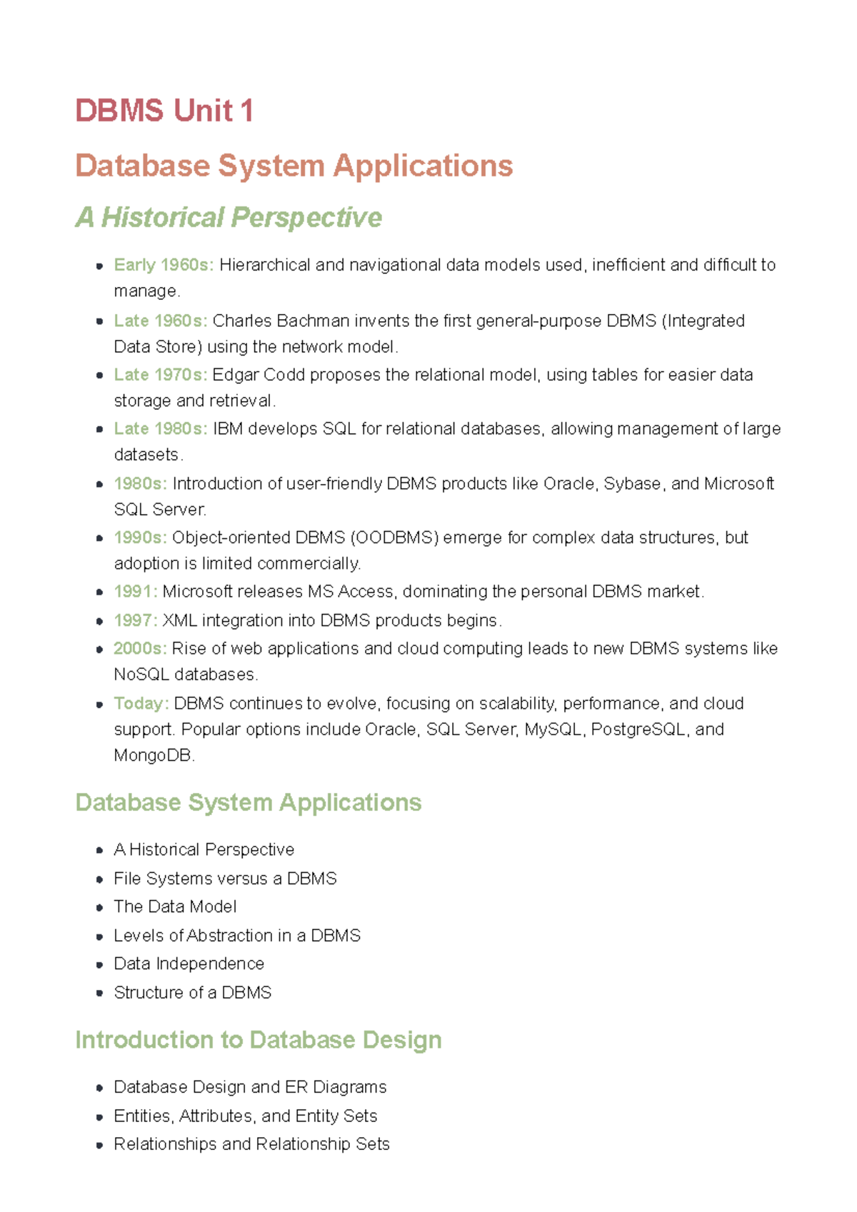 DBMS Unit 1: Historical Evolution and Key Concepts in Database Systems ...