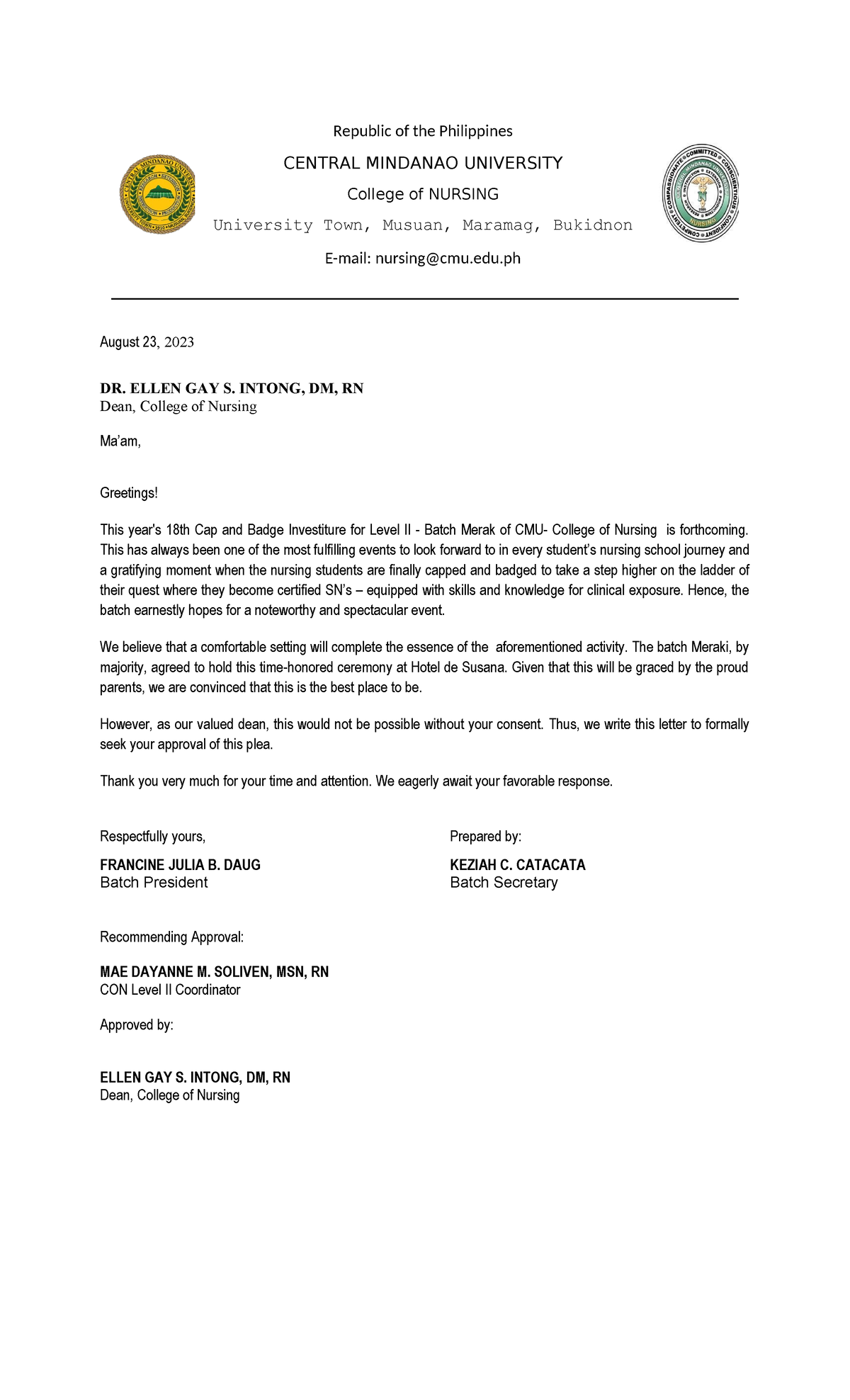 CBI Susana - Sample Letter - Republic of the Philippines CENTRAL ...