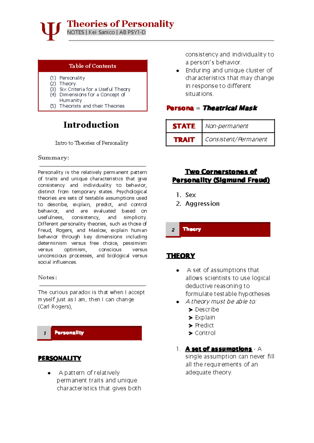 ITP Transes 4 - Lecture Notes on Theories of Personality - Studocu