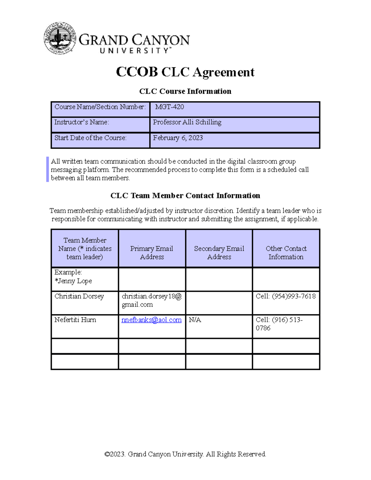 CCOB-CLC Team Agreement & Management Guidelines - Studocu