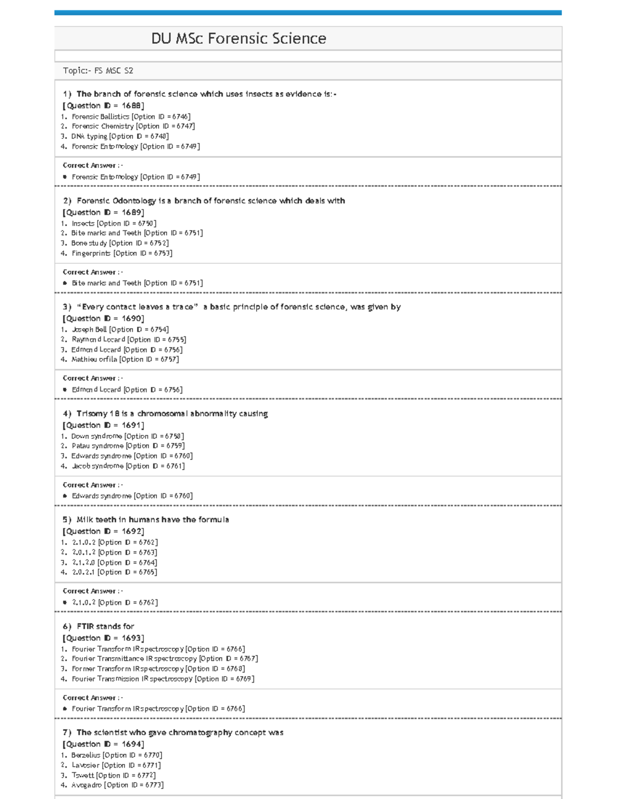 DUET 2020 MSc Forensic Science - ExamraceExamrace ☎ ☛☞ ☞ ☛☞ - Studocu