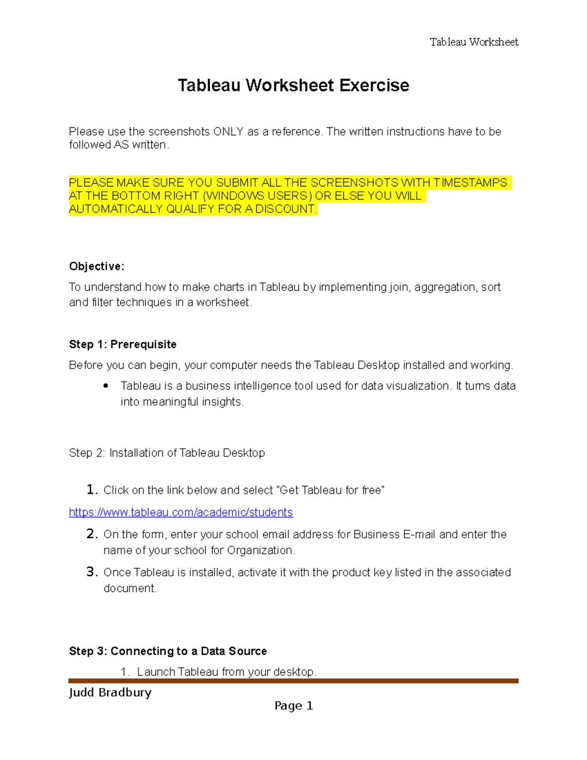 Exercise 2 - Tableau Worksheet Instructions and Guidelines - Studocu