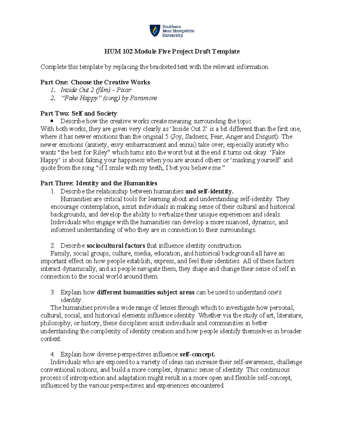 HUM 102 Module Five Project Draft Template - HUM 102 Module Five ...