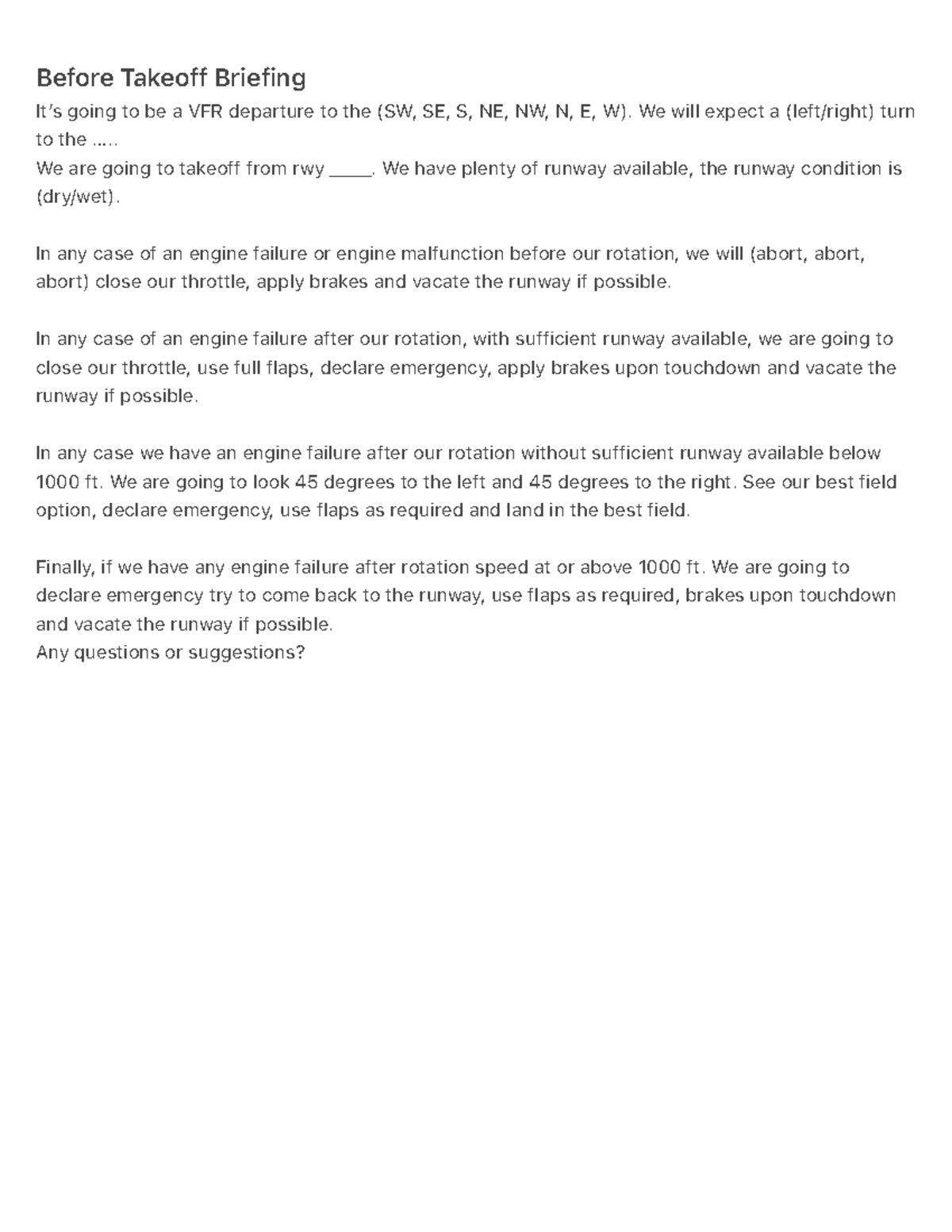 Before Takeoff Briefing - Before Takeoff Briefing It’s going to be a ...