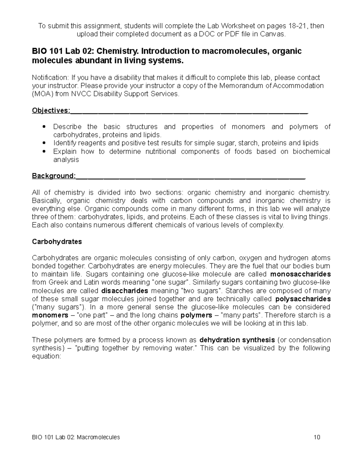 BIO 101 Lab 02: Testing for Macromolecules and Their Properties - Studocu