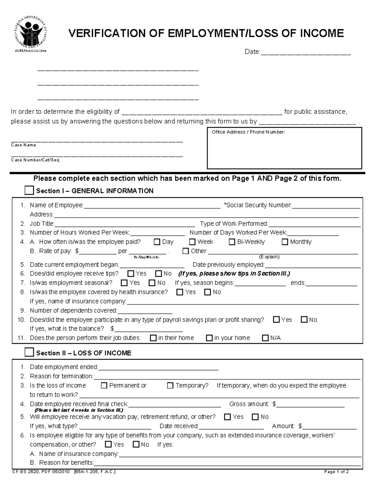 Verification of Employment & Loss of Income - CF-ES 2620 Form - Studocu