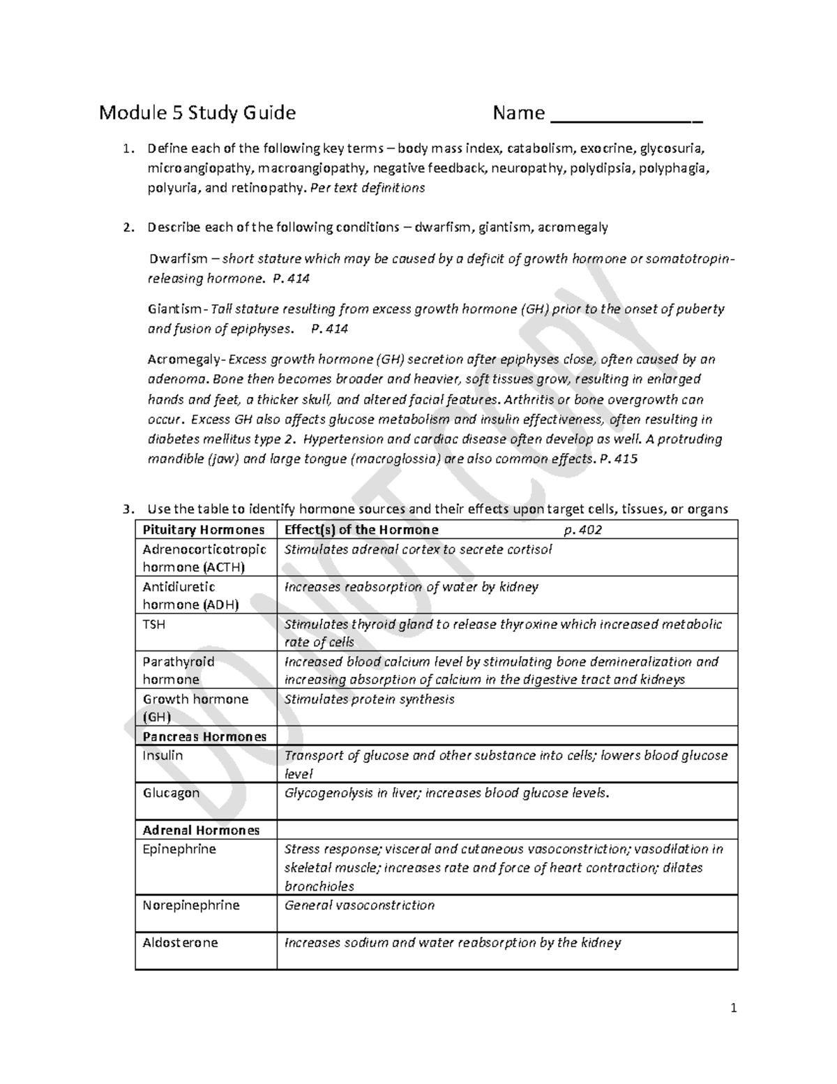 Module 5 Study Guide: Pathophysiology of Thyroid & Adrenal Disorders (P ...