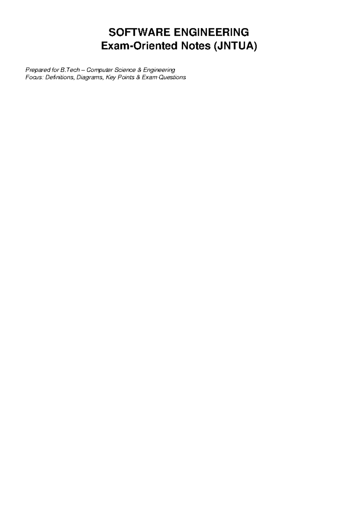 Software Engineering Exam Notes (JNTUA) - Key Concepts & Tips - Studocu