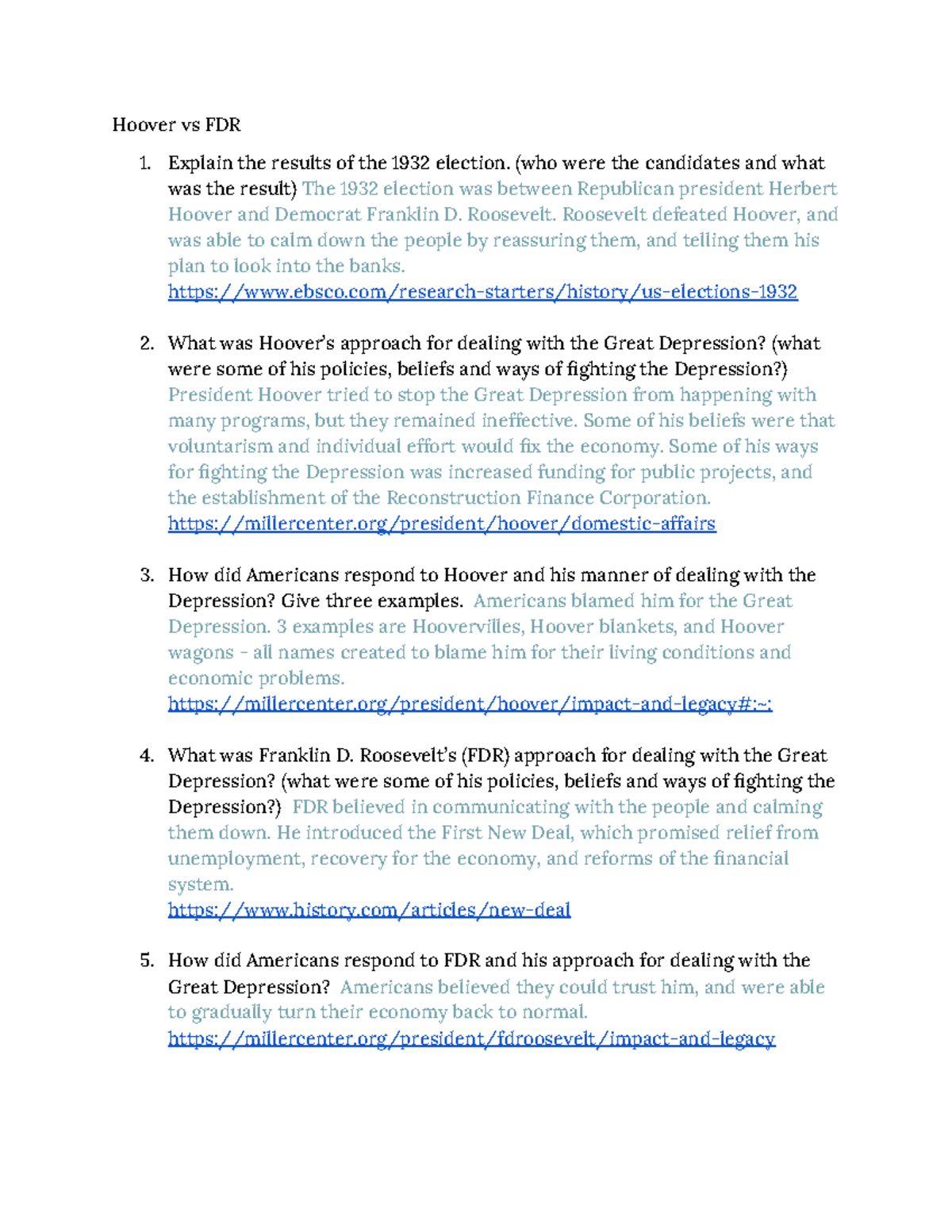 Hoover vs FDR: 1932 Election Results & Great Depression Responses - Studocu