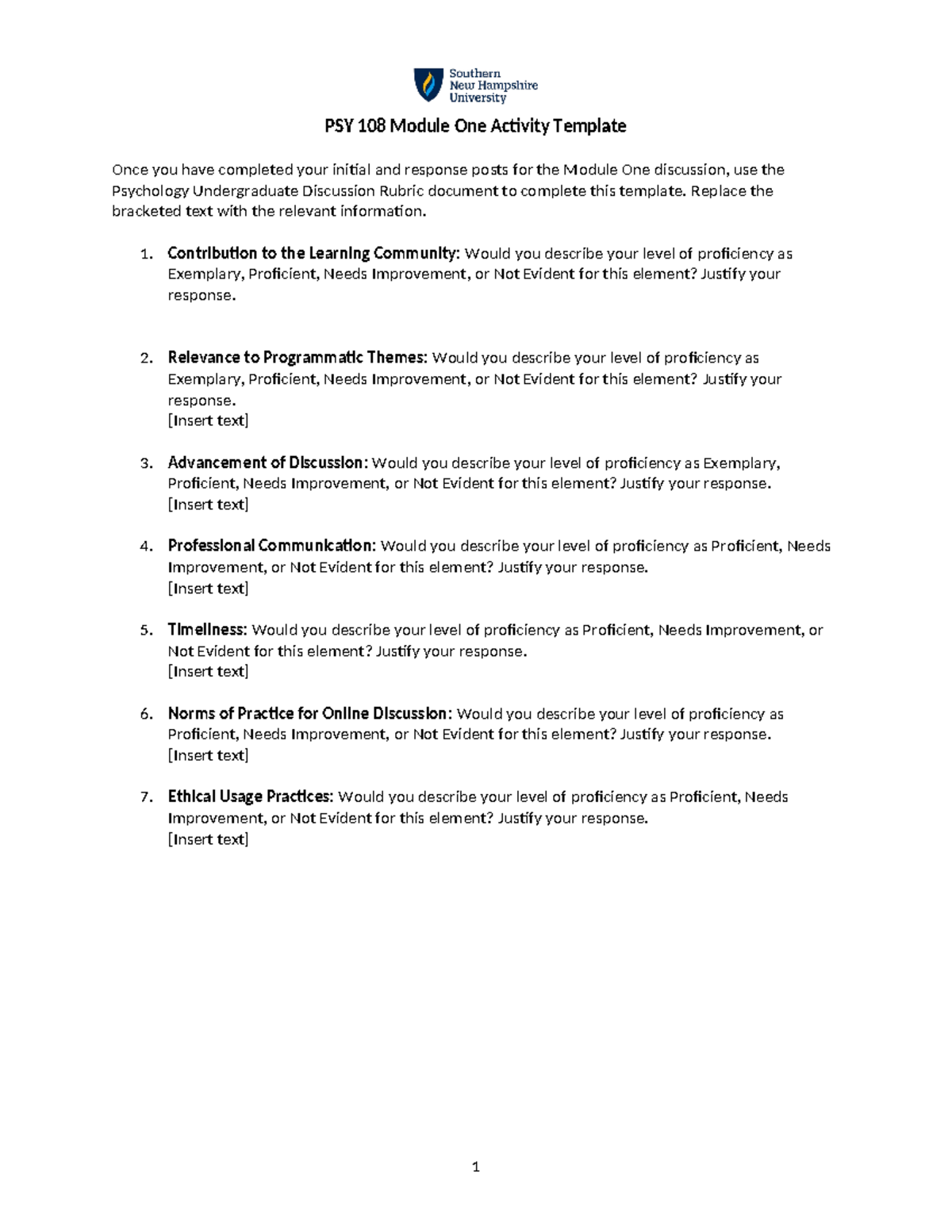 PSY 108 Module One Discussion Activity Guide and Template - Studocu