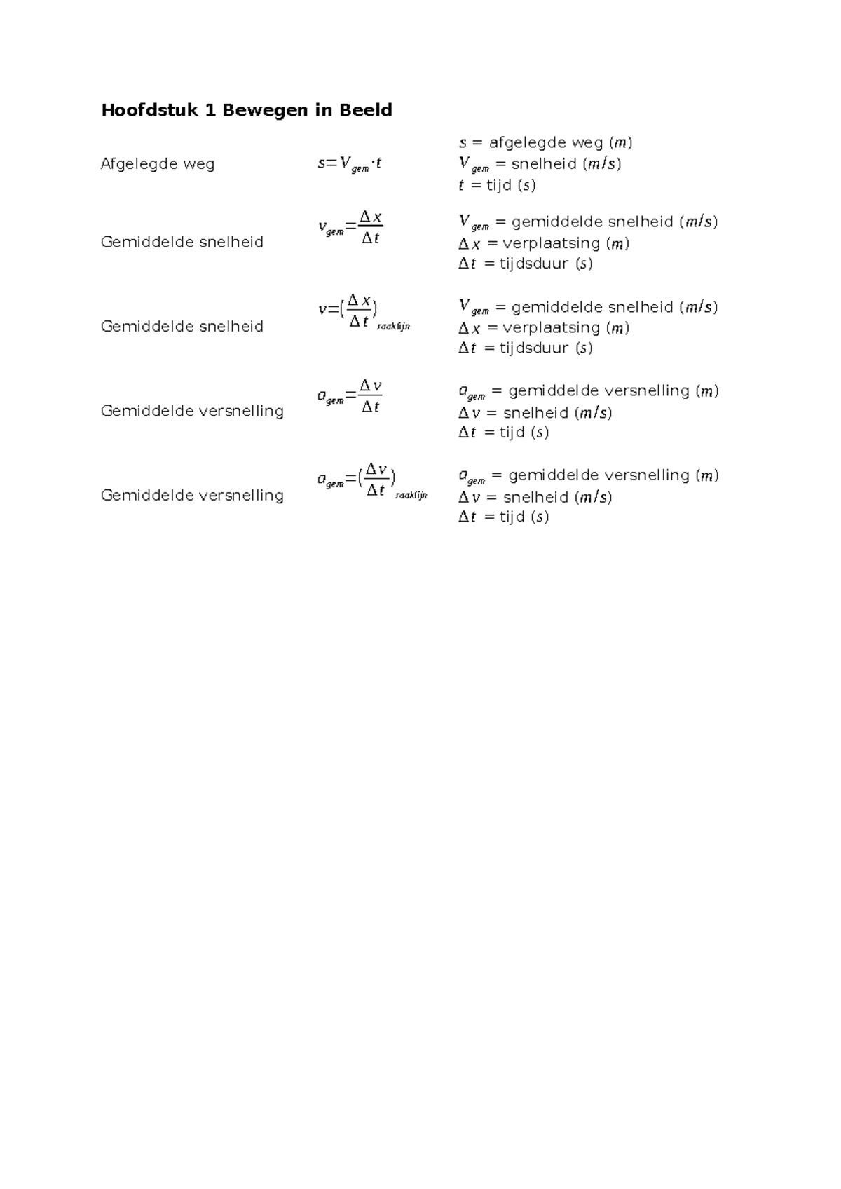 Formules Natuurkunde: Hoofdstukken 1 tot 10 Overzicht en Formules ...