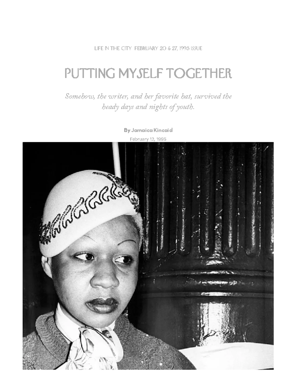 Putting Myself Together: A Reflection by Jamaica Kincaid - Studocu