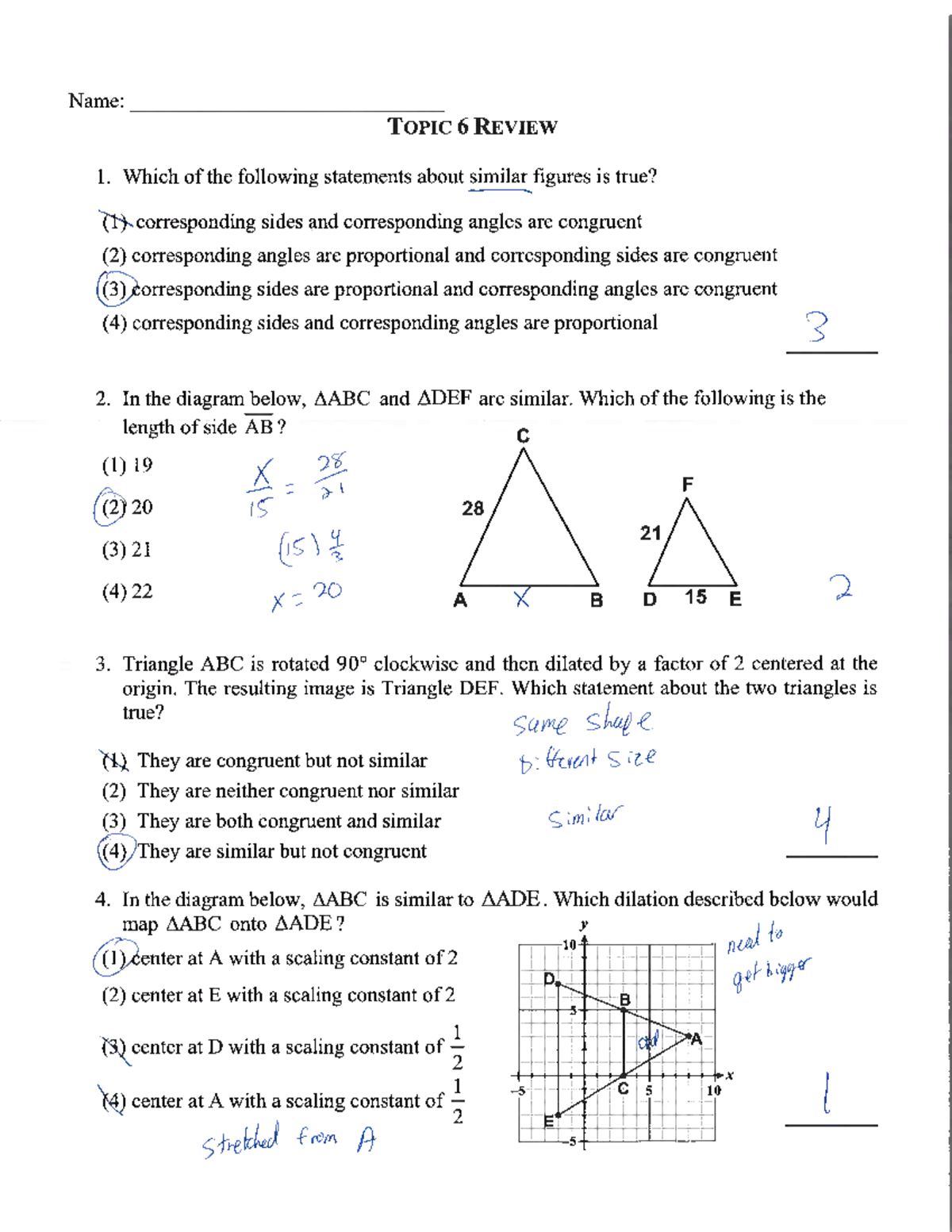 TOPIC 6 REVIEW: Similar Figures and Transformations - Studocu