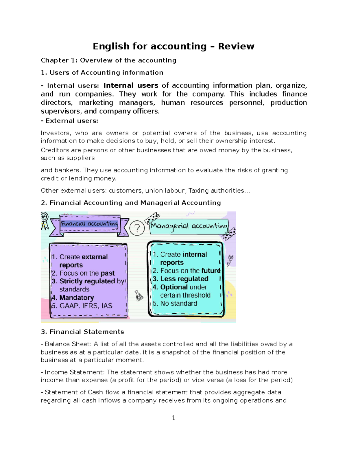 English for Accounting - Review of Chapters 1-4 Overview - Studocu