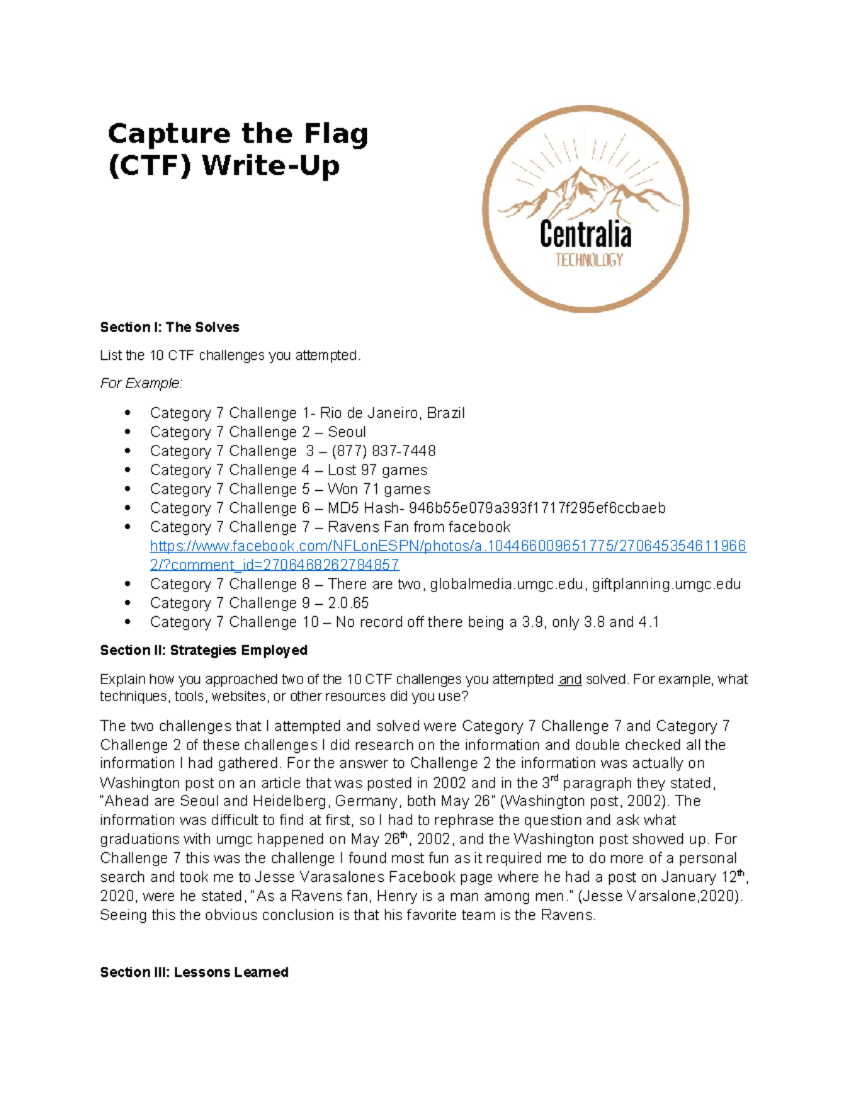 CTF Write-Up: Challenges, Strategies, and Lessons Learned - Studocu
