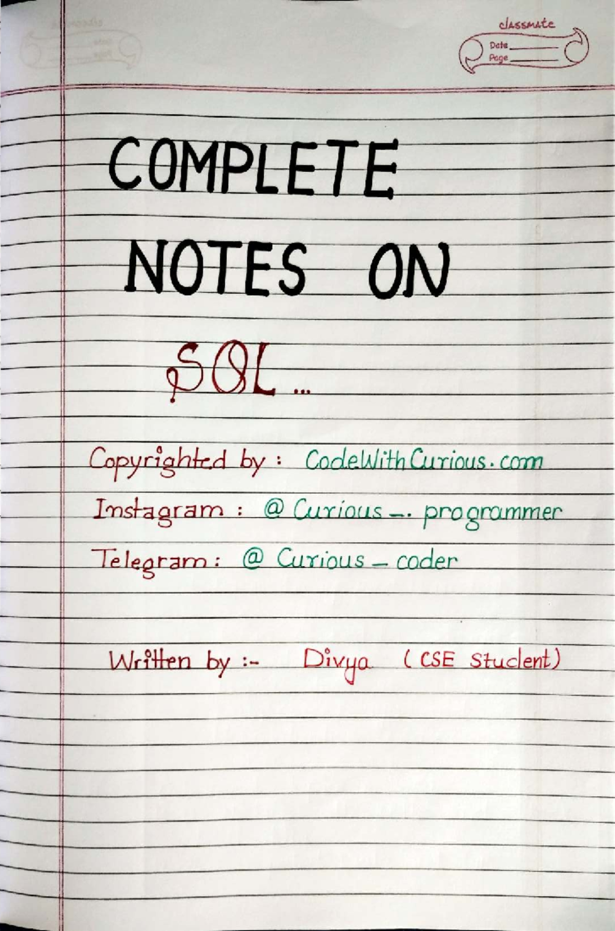 SQL Handwritten Notes: Understanding SQL Queries (CSE) - Studocu