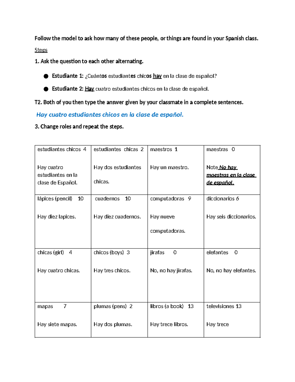 Cuantos cuantas hay - Hay usage - Follow the model to ask how many of ...