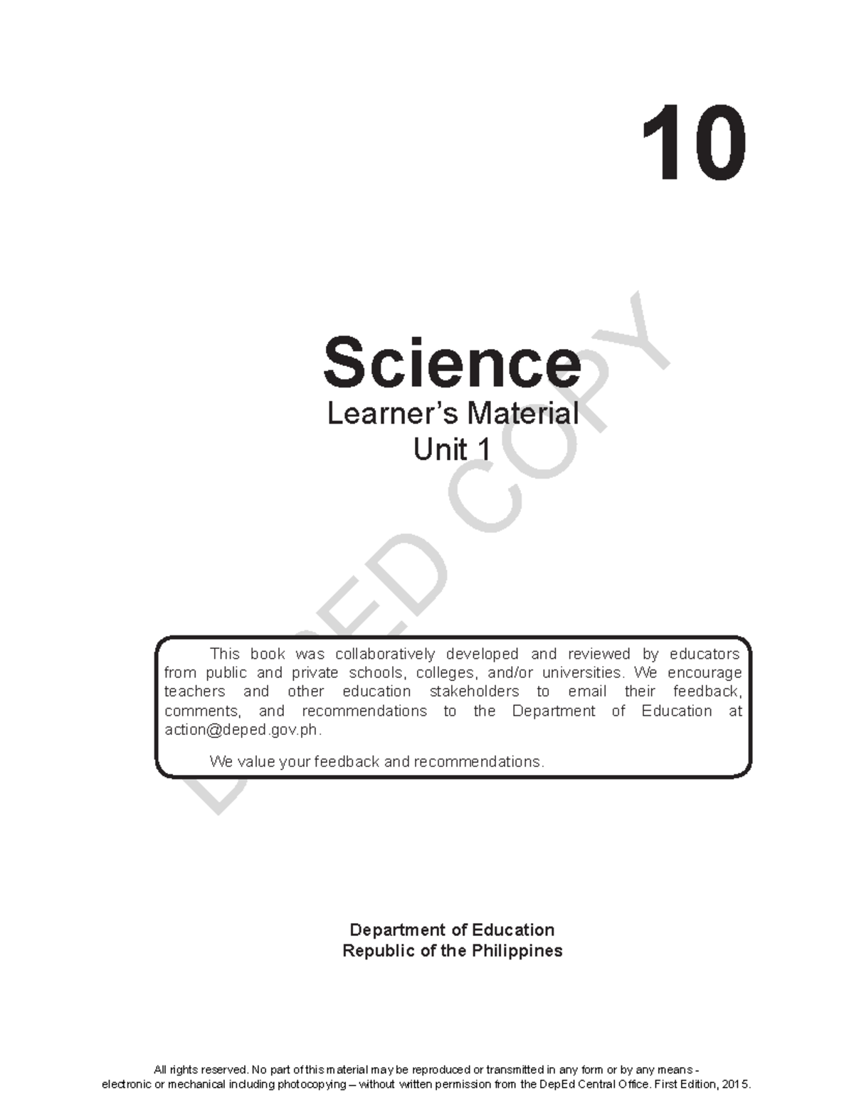 Draft of Science Learners Material in Grade 10 - DEPED COPY i 10 ...