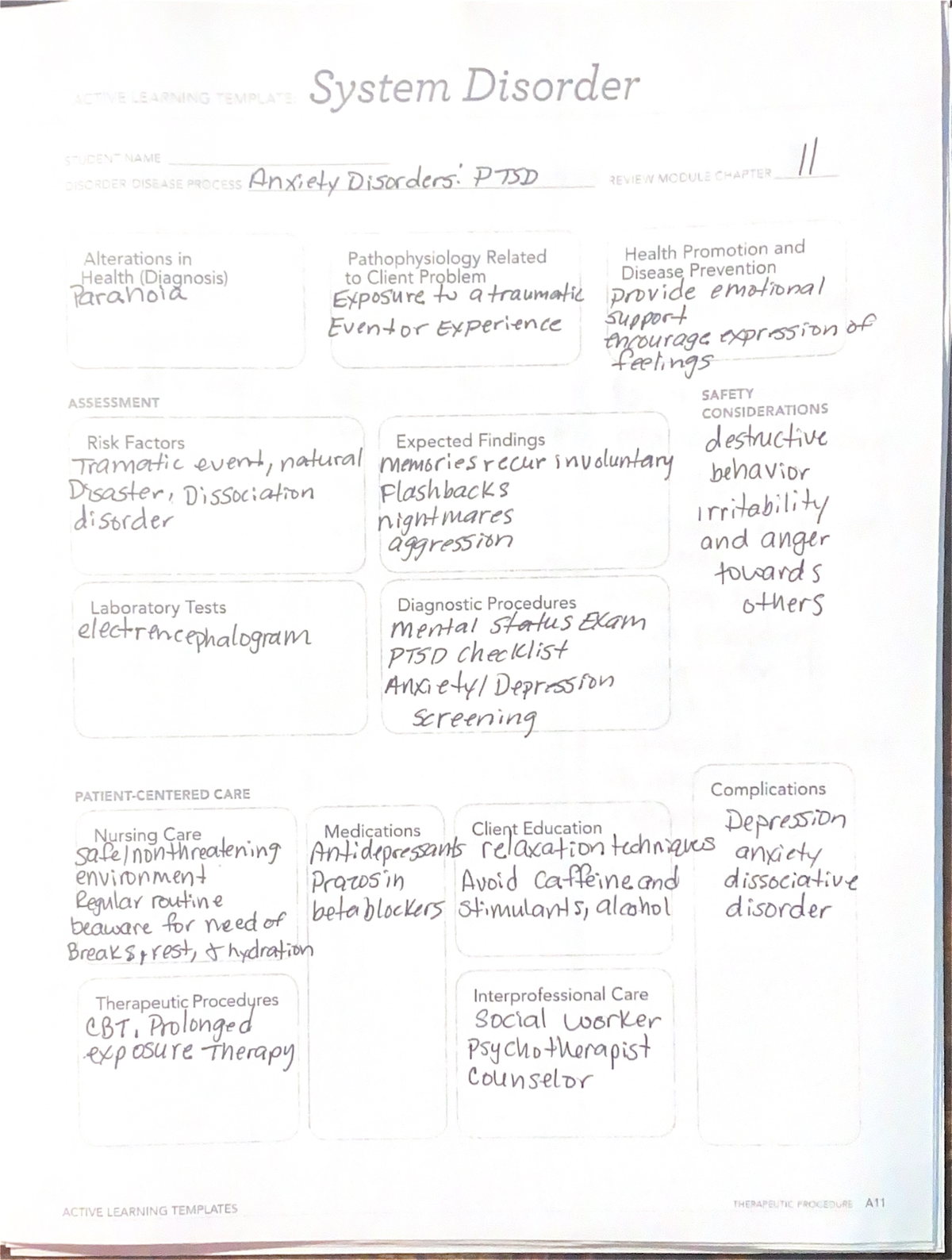 Anxiety Disorders - ATI Template - ACTIVE LEARNING TEMPLATE System ...