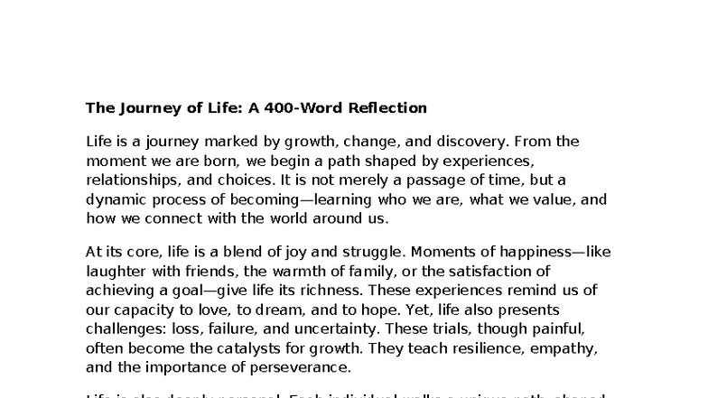 Life: A Reflective Journey - Mandatory Assignment - Studocu