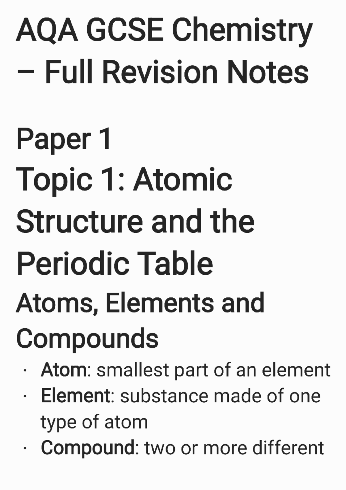 AQA GCSE Chemistry Full Revision Notes: Atomic Structure & Periodic ...