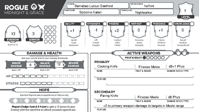 Daggerheart Rogue Class Notes: Skills, Weapons, and Features - Studocu