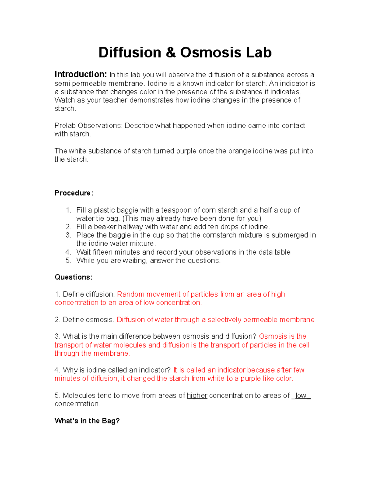 How Can Diffusion Be Observed Lab Handout - Diffusion & Osmosis Lab Introduction: In this lab ...