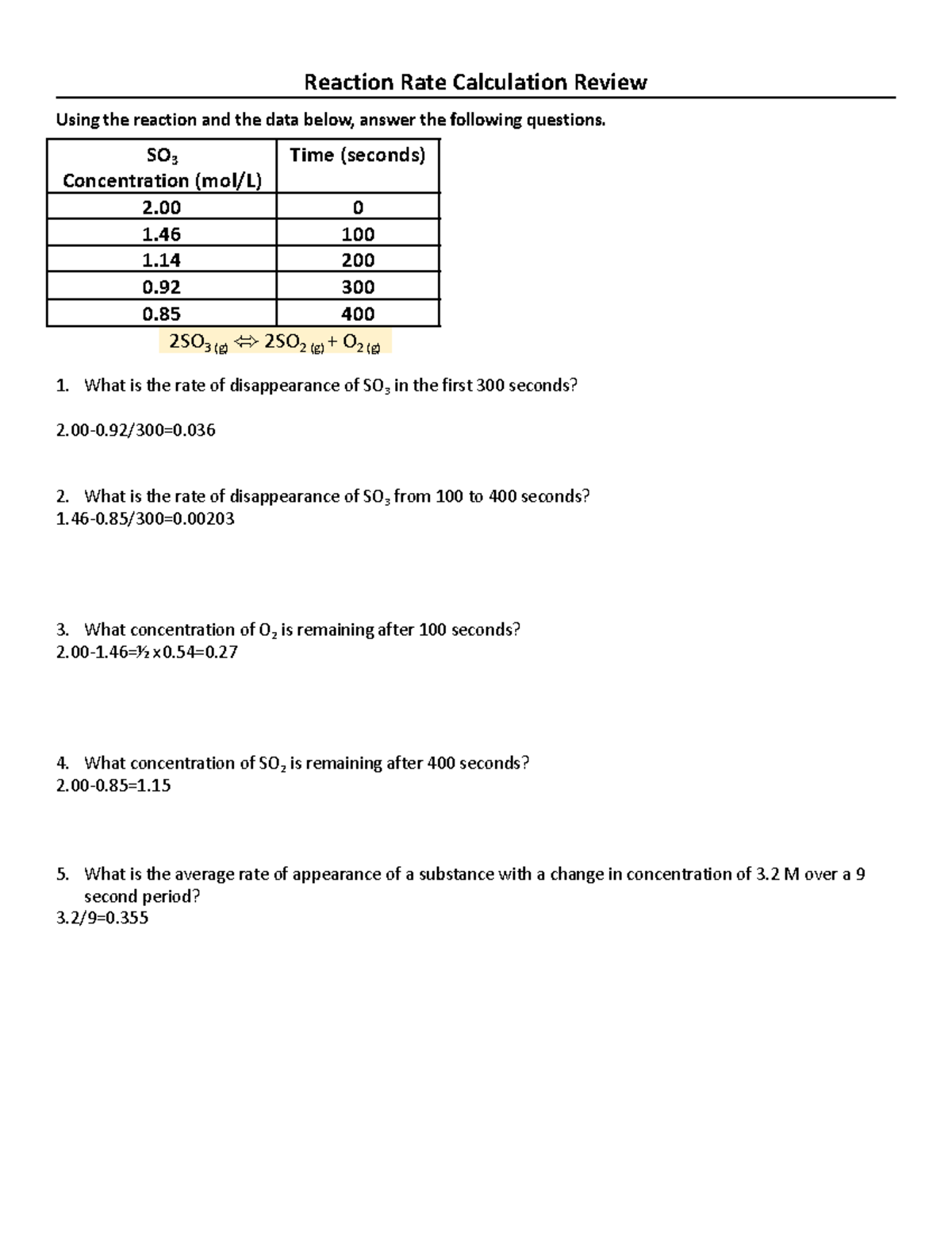 Rxn Rate Calculations Review - More Practice (MR) - Studocu