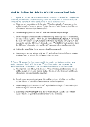 PS W3 - problem set - Week 3 Problem Set ECN311E – International Trade 1. Use the following ...