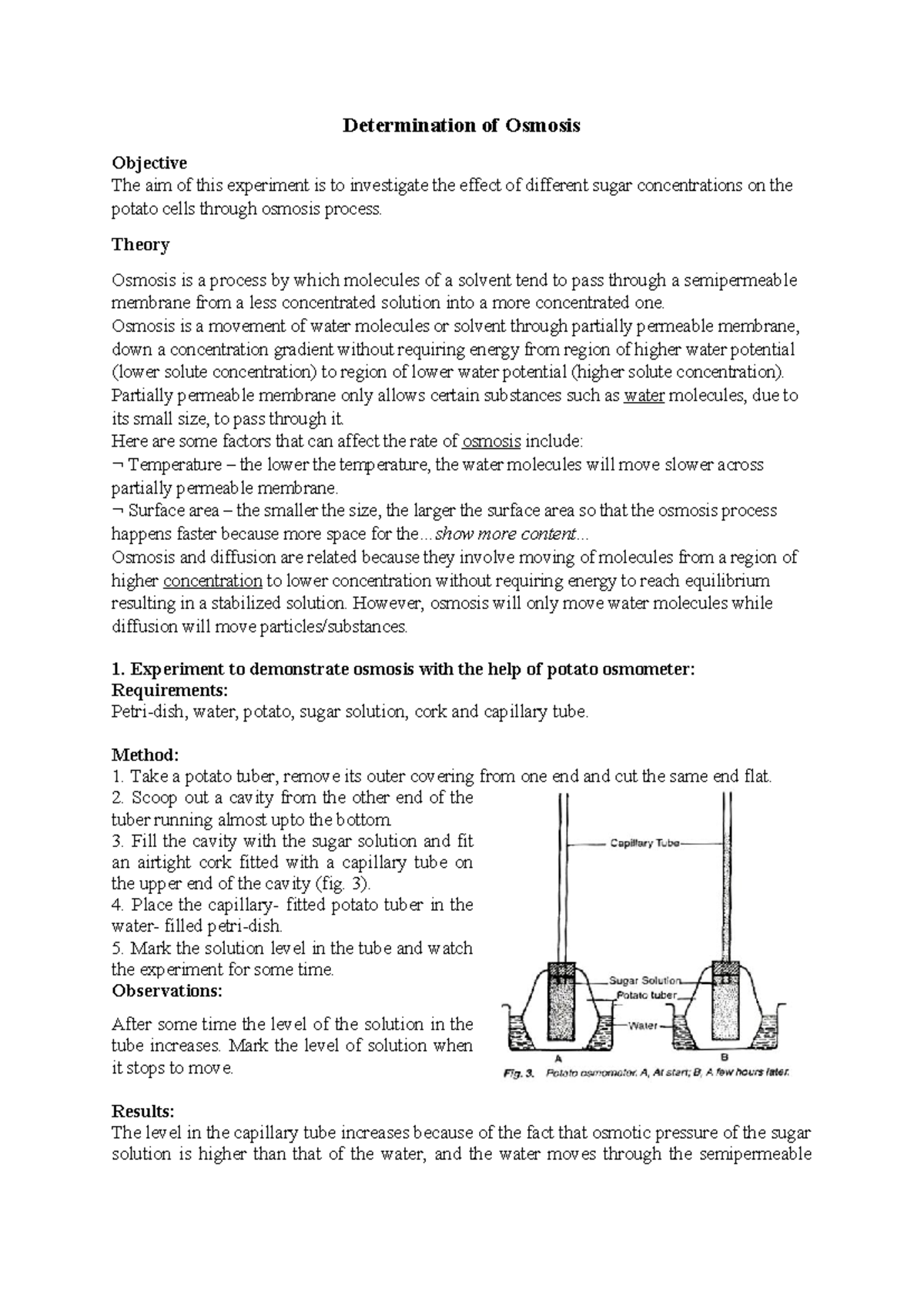 Osmosis Experiment: Investigating Sugar Concentration Effects - Studocu