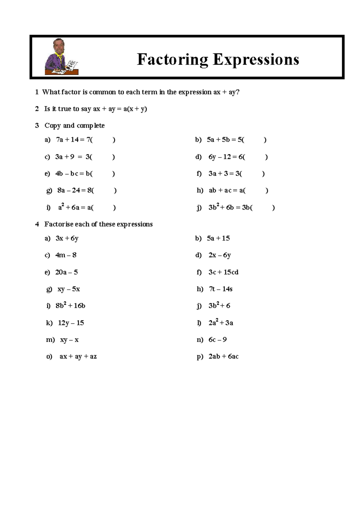 Factoring Expressions: Common Factors and Factorization Techniques ...