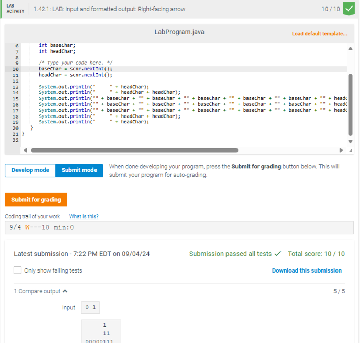 LAB ACTIVITY 1.42: Input and Formatted Output with Arrow Design - Studocu