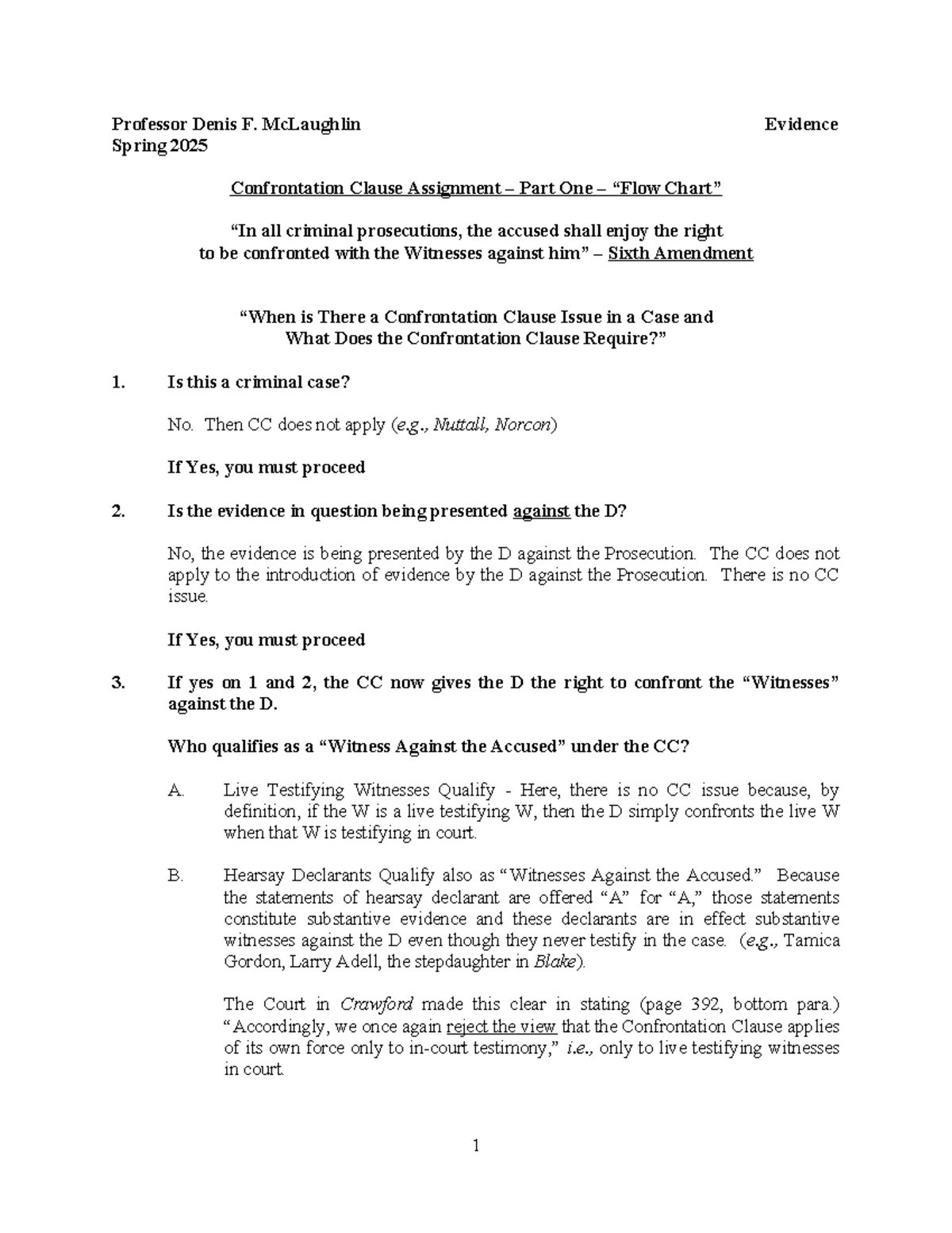 Confrontation clause assignment – analyzing hearsay and testimonial ...