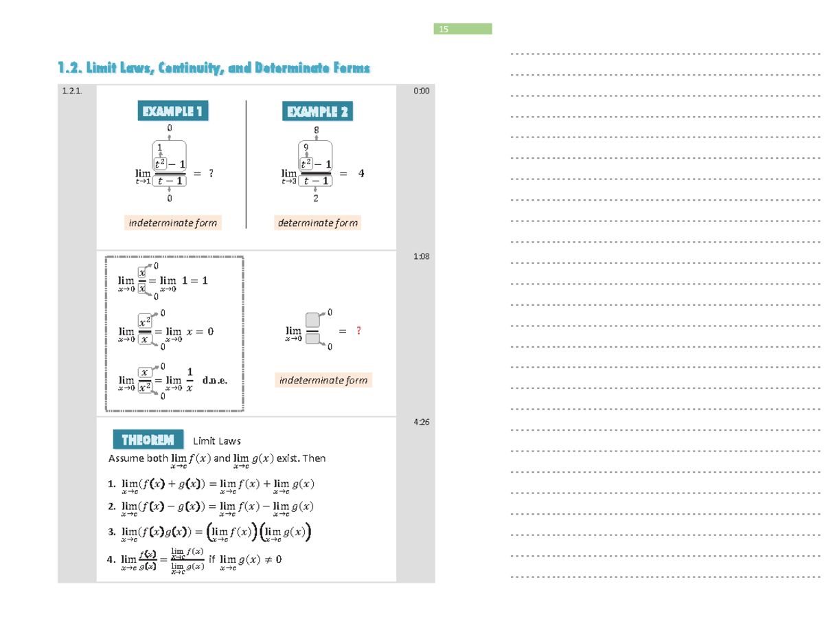 Limit Laws and Continuity: Key Theorems & Examples (MATH 15) - Studocu
