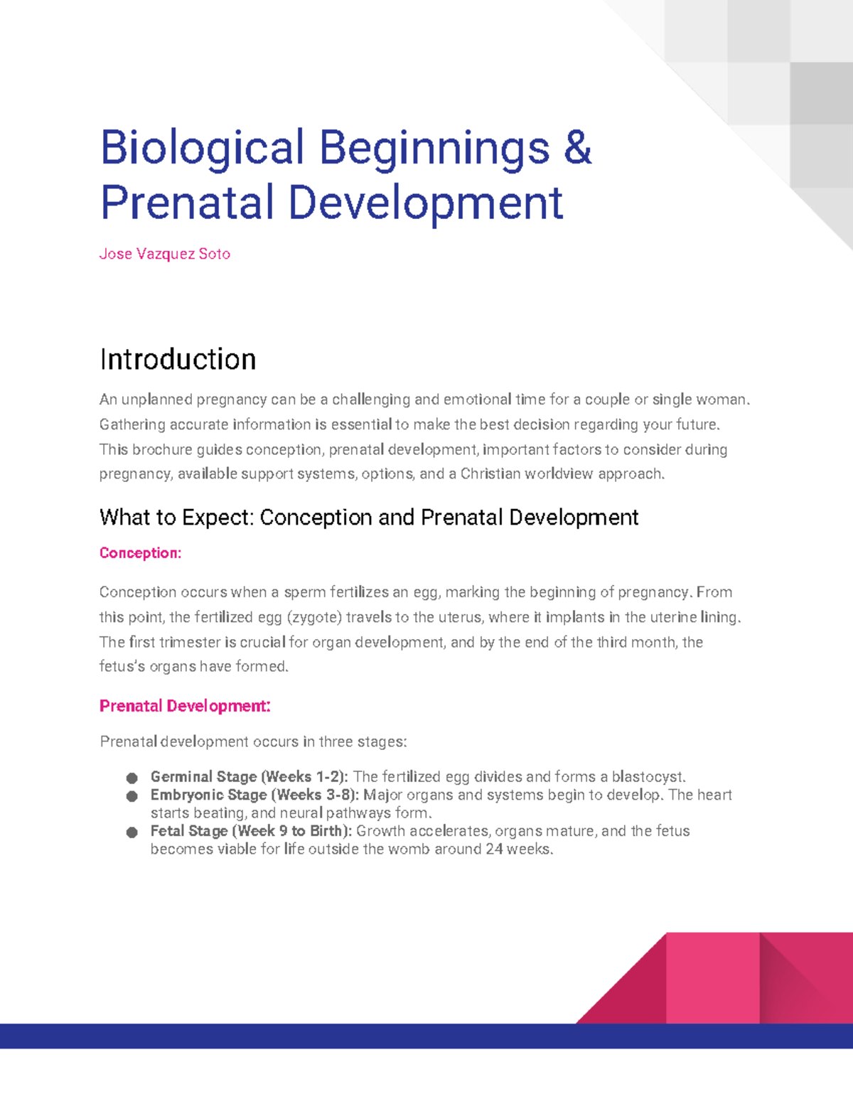 Biological Beginnings: Prenatal Development & Support - Assignment ...