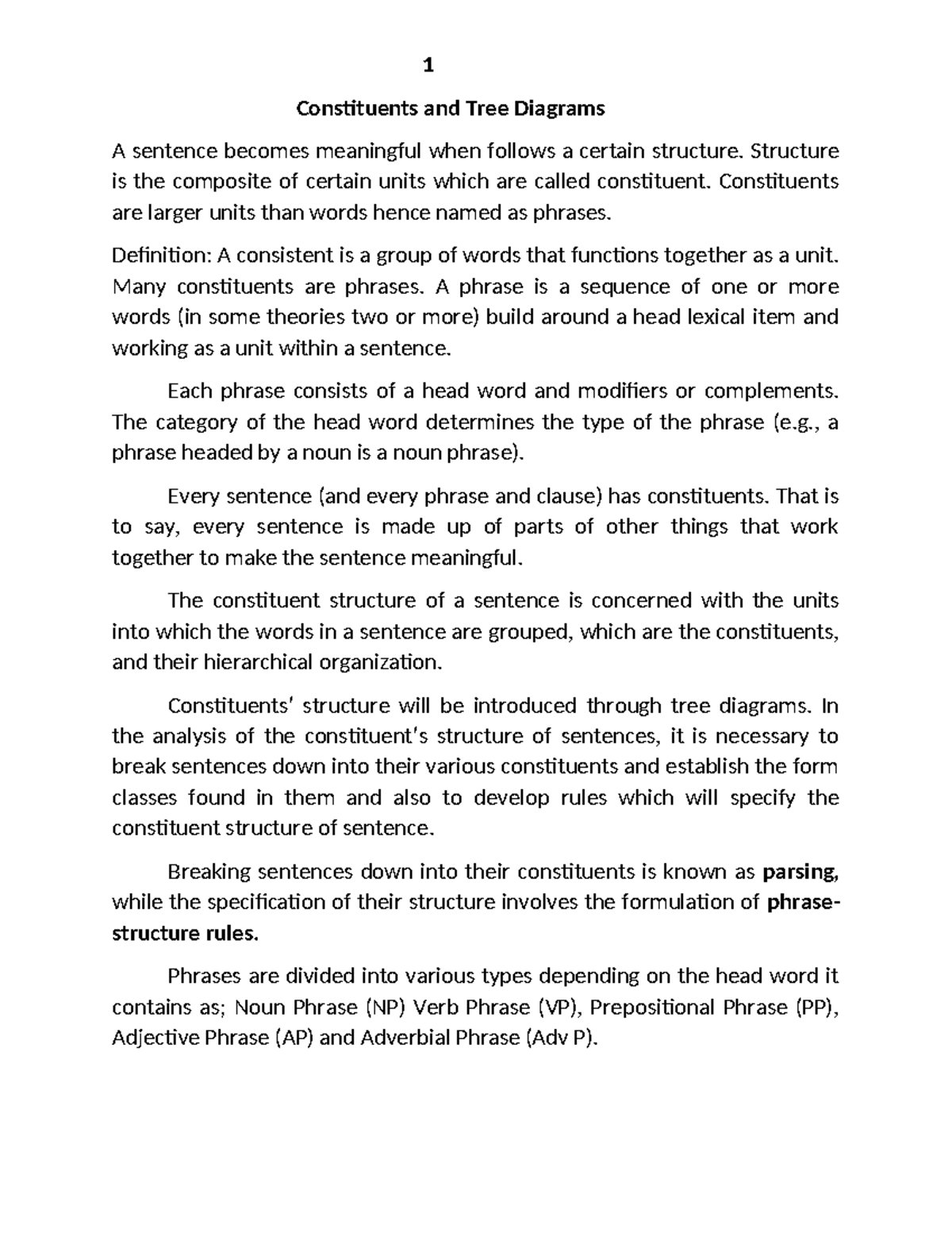 Constituents and Tree Diagrams: Understanding Sentence Structure - Studocu