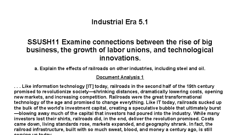Industrial Era 5.1 SSUSH11: Big Business, Labor Unions, and Tech ...