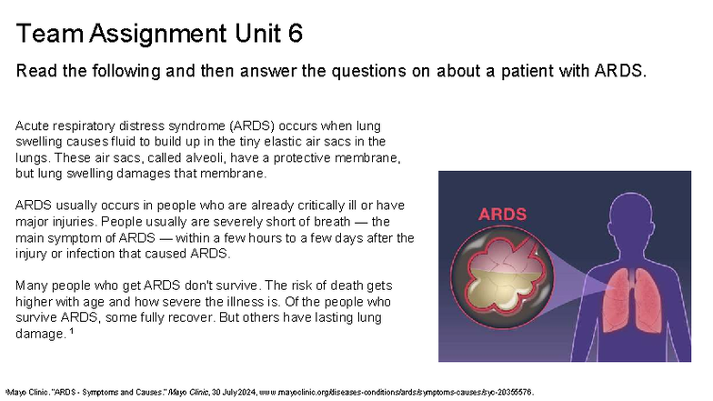 Unit 6 Team Assignment: Understanding ARDS Symptoms and Impacts - Studocu