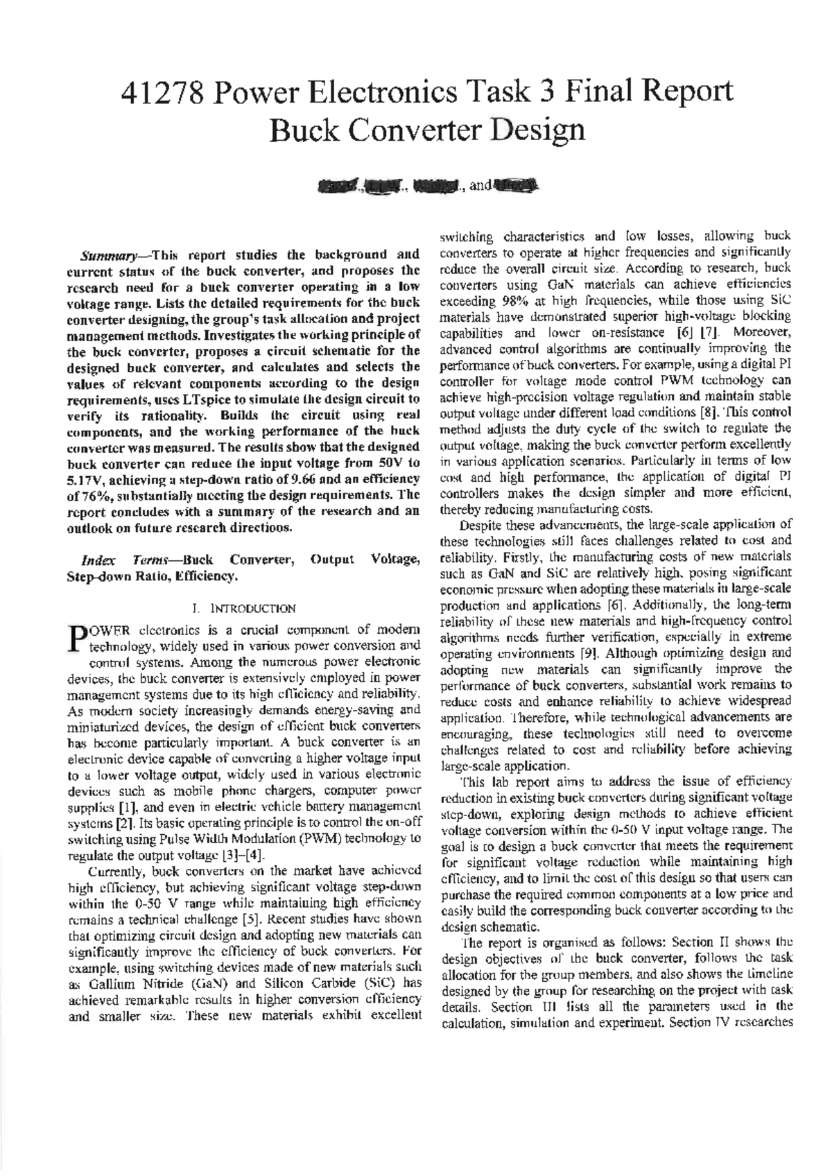 41278 Power Electronics Task 3 Final Report: Buck Converter Design and ...
