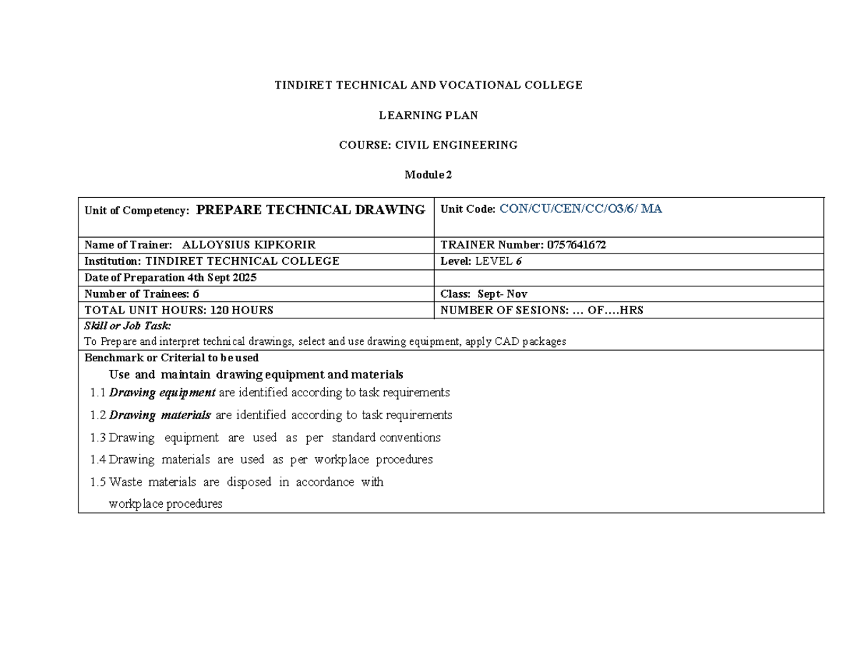 CIVIL ENGINEERING TECHNICAL DRAWING LEARNING PLAN - MODULE 2 - Studocu