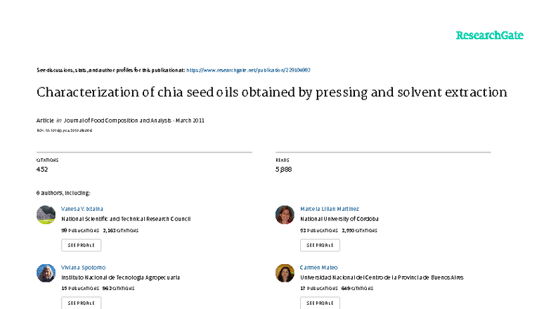 Characterization of Chia Seed Oils: Pressing vs. Solvent Extraction ...