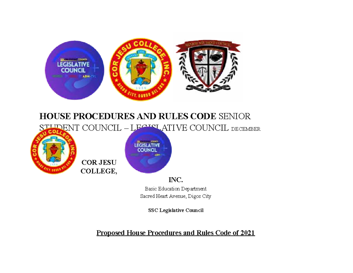 Final Manuscript of House Procedures and Rules Code 2021 - SSC - Studocu