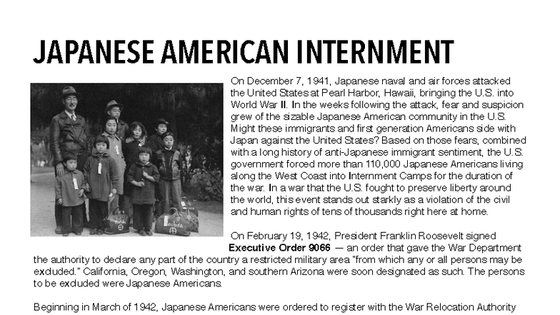 JAPANESE AMERICAN INTERNMENT: A Historical Analysis of WWII Camps - Studocu
