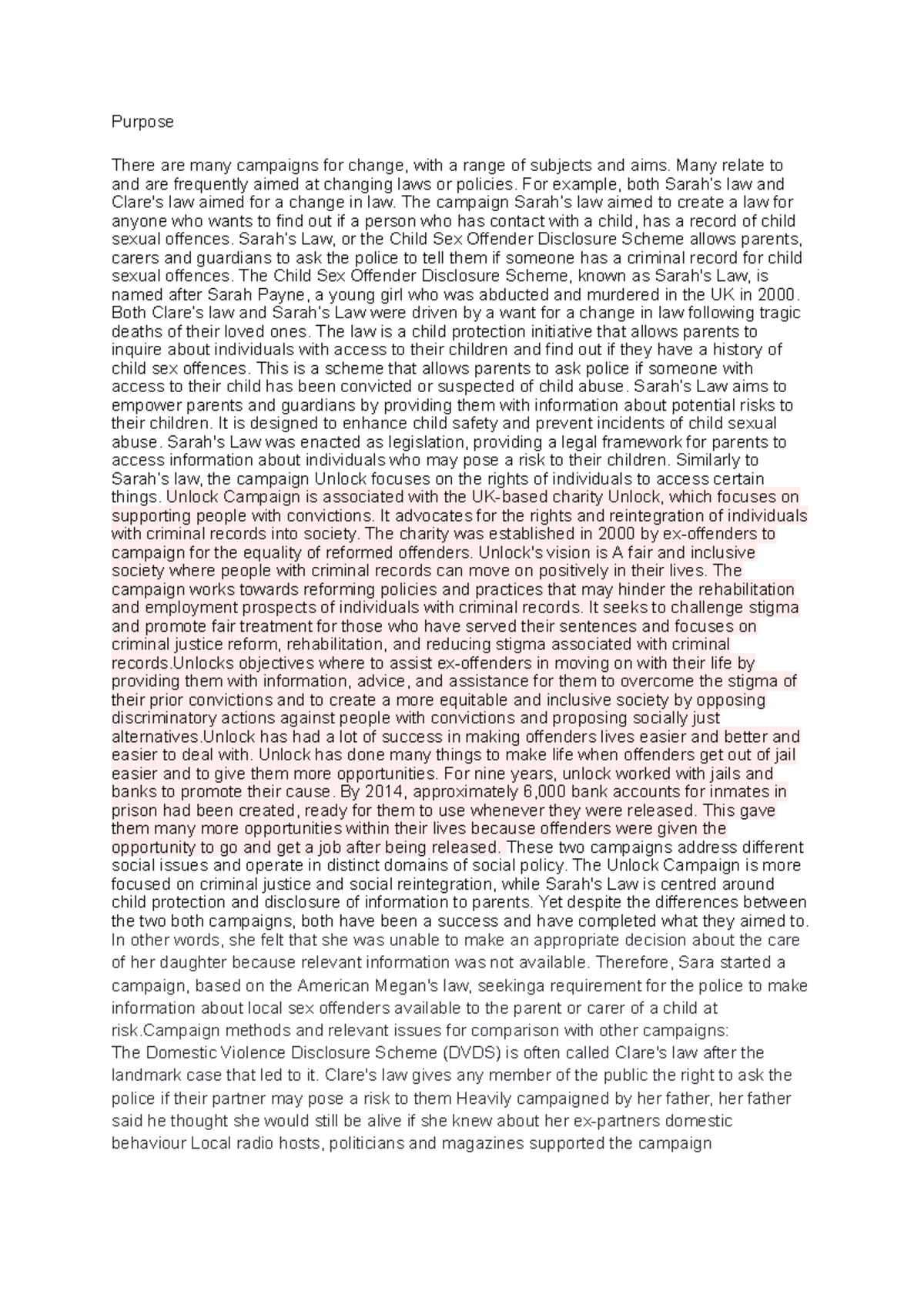 Unit 1 Criminology: Comparing Campaigns for Change in Law and Society ...