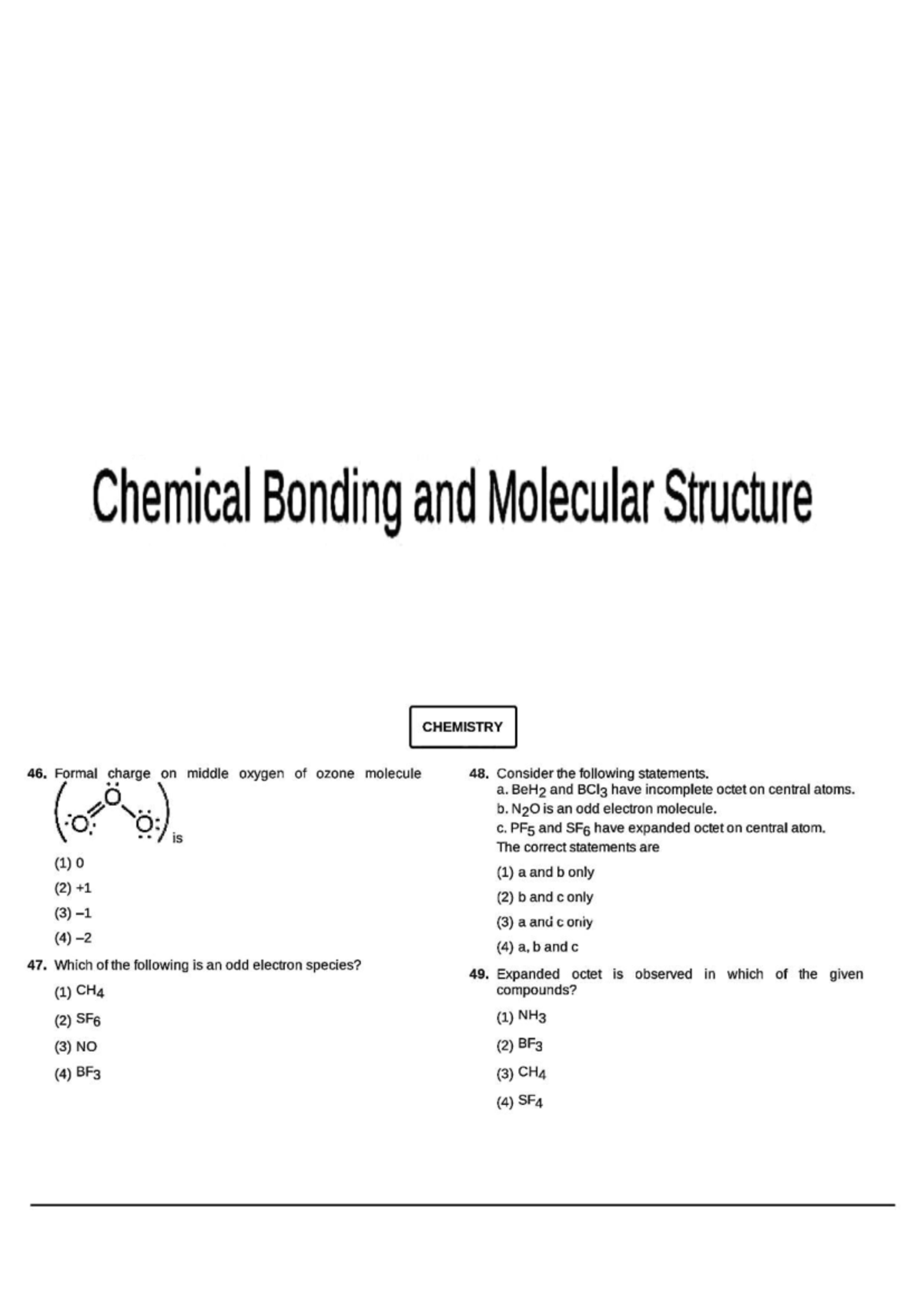 Chemical Bonding PYQ Review CHEMISTRY 46 - Studocu