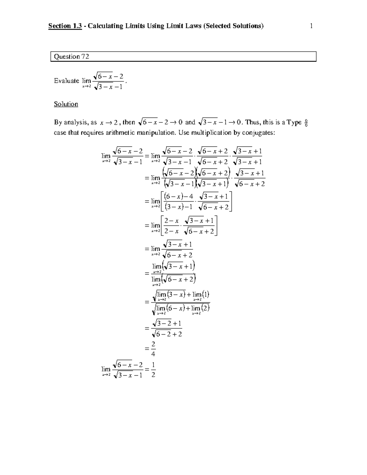 Calculating Limits Using Limit Laws: Selected Solutions for P2 - Studocu