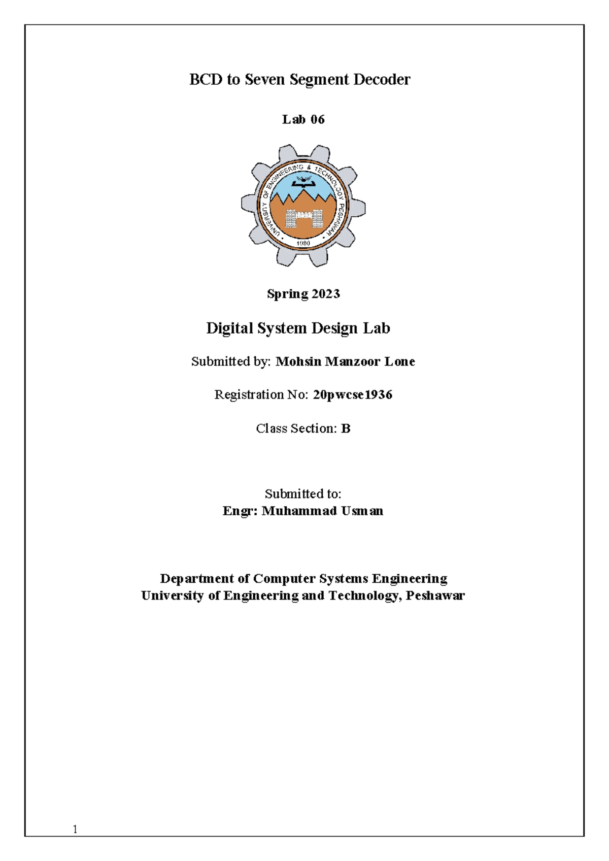 Lab 06 - BCD to Seven Segment Decoder Report - Spring 2023 - Studocu