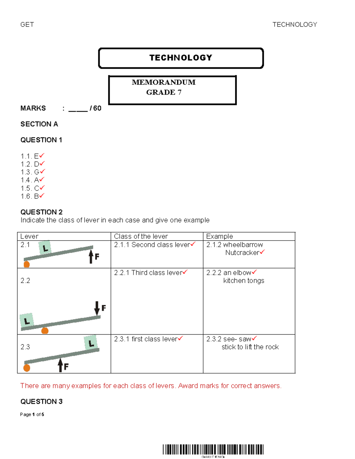 Grade 7 Technology Memo T2 - Classwork Assessment and Guidelines - Studocu
