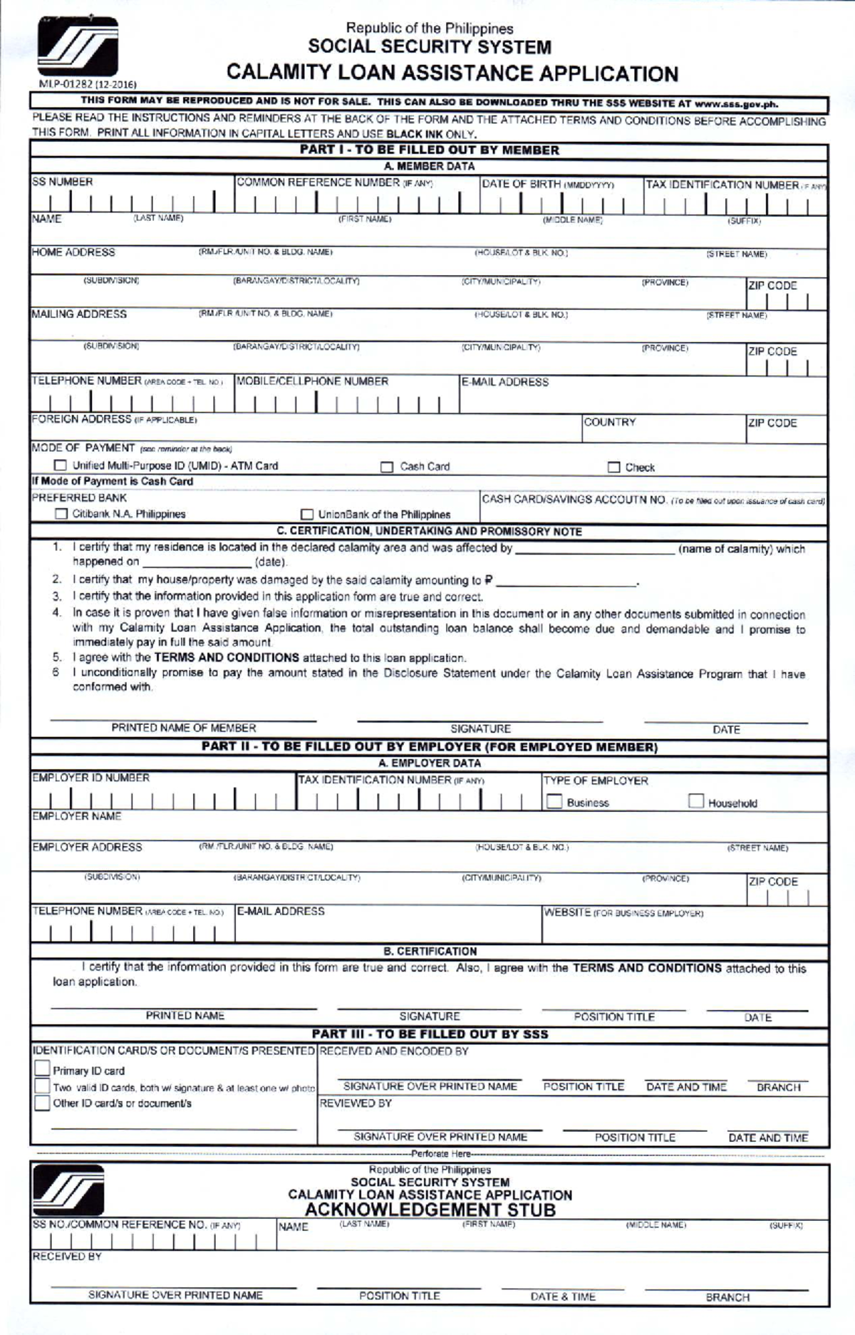 SSS Calamity Loan Assistance Application Form - Studocu